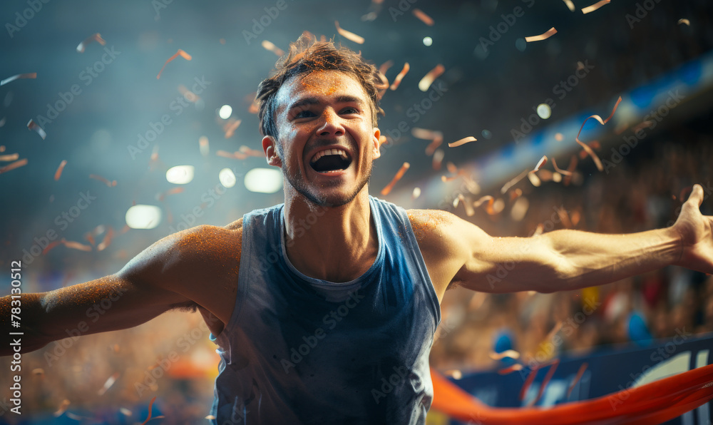 Victorious Sprinter Crossing Finish Line, Celebrating Triumph at ...