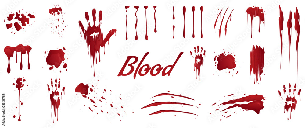 Blood collection, Vector bloody horror drop, drip, splatter, creepy ...
