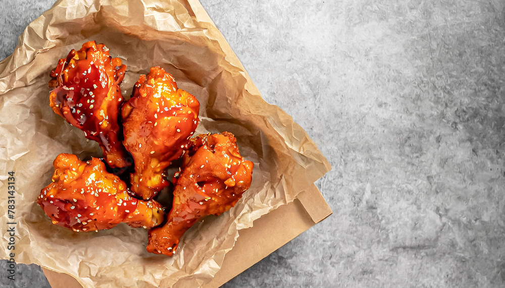 Fried chicken, korean fried chicken. top view of Fried Korean chicken ...