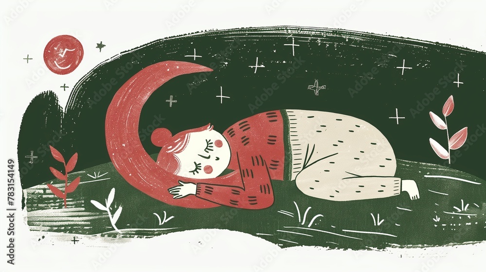 A serene, stylized illustration depicting a person in a peaceful ...