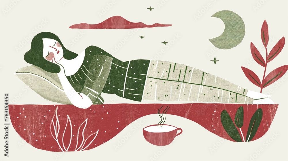 A serene, stylized illustration depicting a person in a peaceful ...