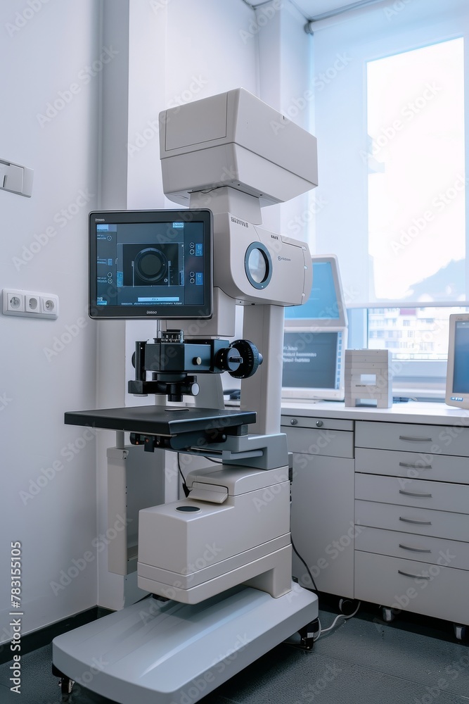 A spotless ophthalmology clinic with modern vision testing equipment ...