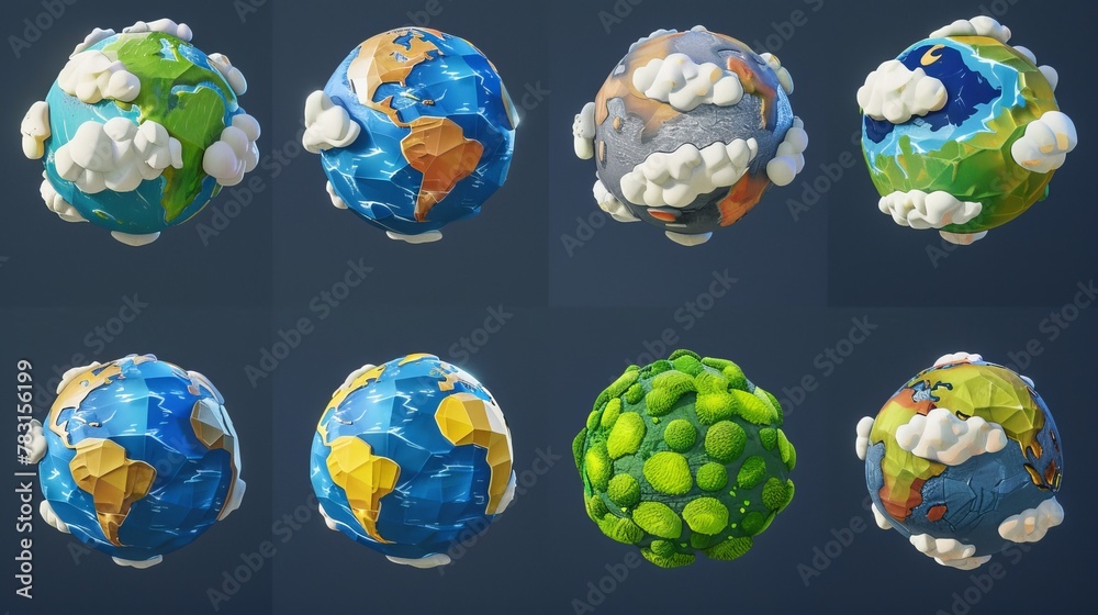 Earth planet cartoon 3d turnaround animation sprite sheet. Isolated ...