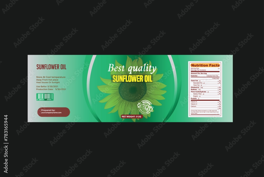sunflower oil label design vector, natural oil label design Stock ...