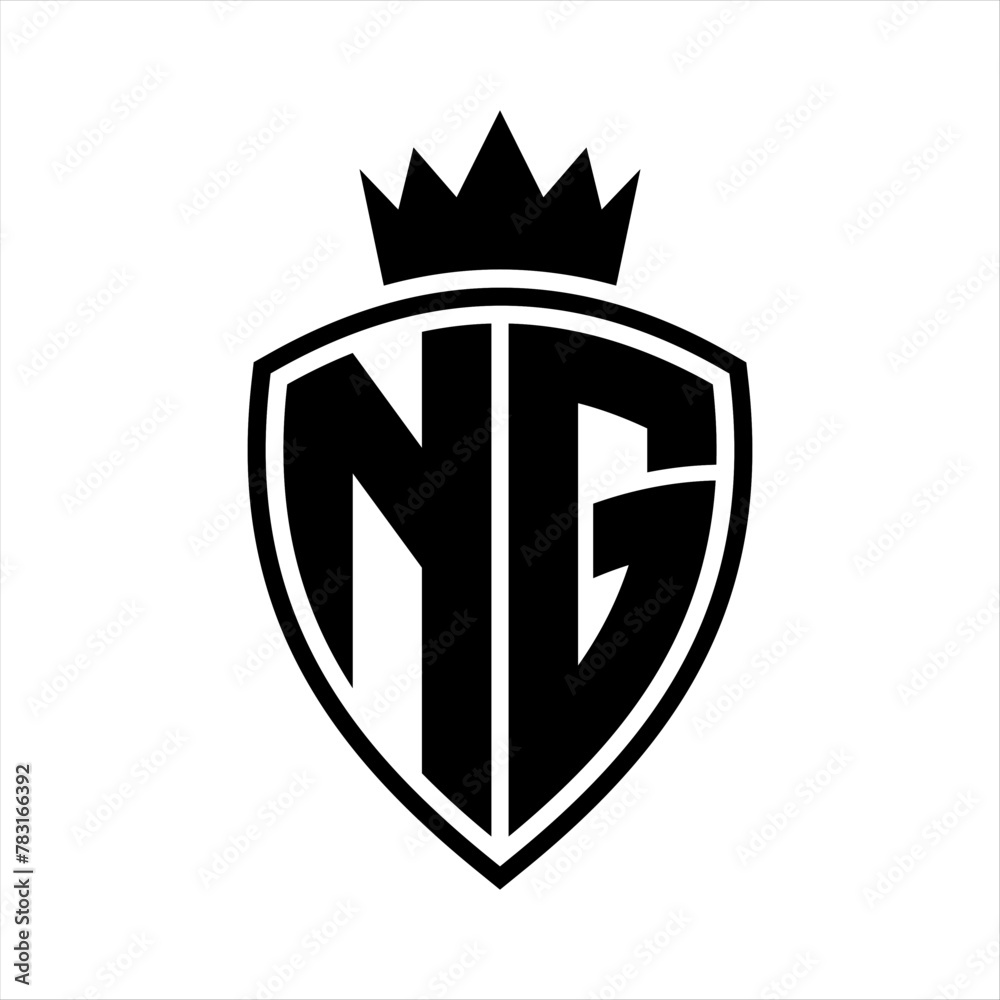 NG Letter monogram shield and crown outline shape with black and white ...