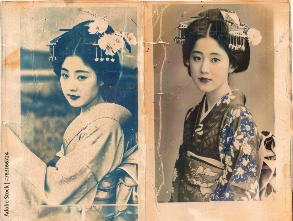 架空のレトロ写真／明治大正昭和の美女 An image of an old nostalgic Japanese magazine. A ...