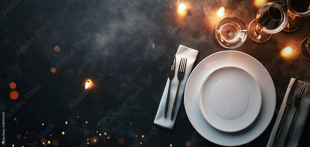 Fine dining table setting of luxury fancy restaurant menu invitation ...