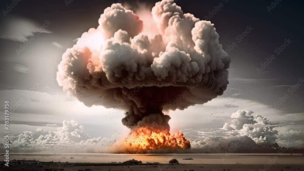 Huge nuclear bomb explosion with a mushroom cloud, weapon of mass ...