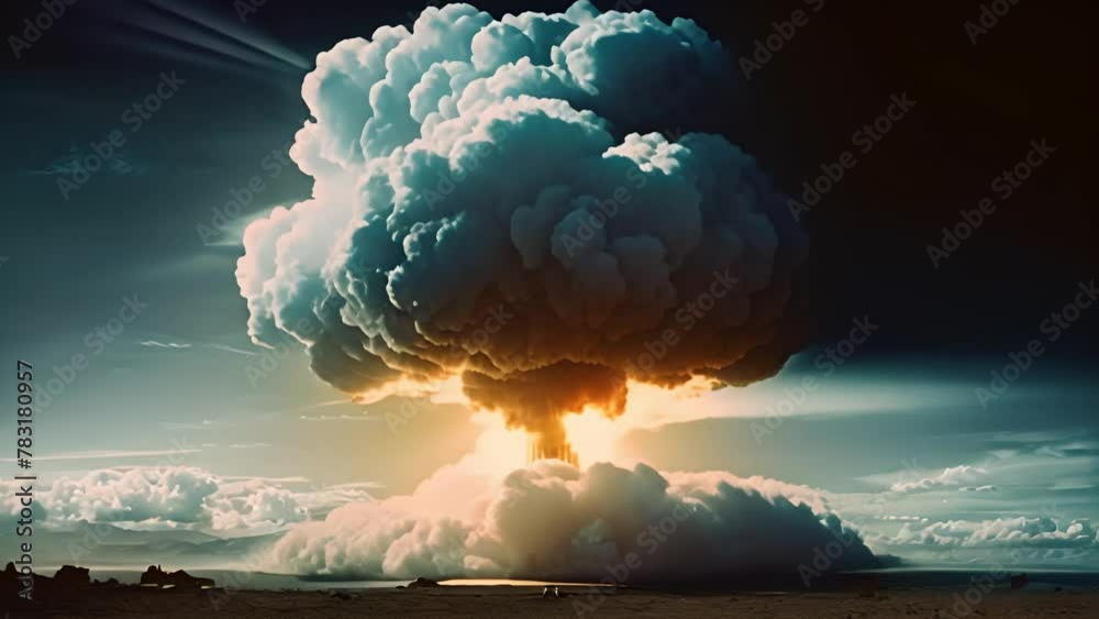 Huge nuclear bomb explosion with a mushroom cloud, weapon of mass ...