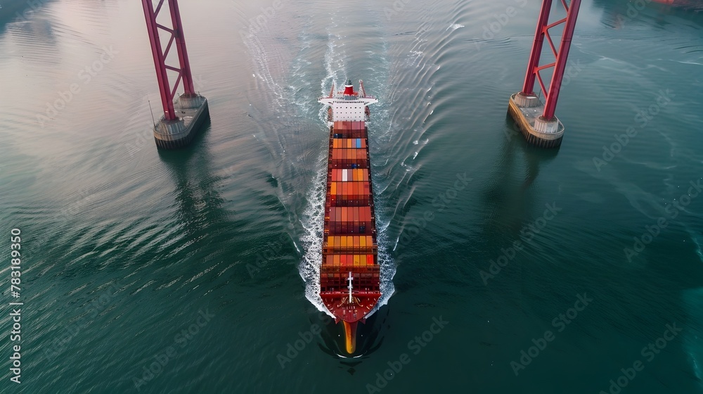 Massive Container Ship Passing Under Iconic Bridge,Showcasing the Scale ...