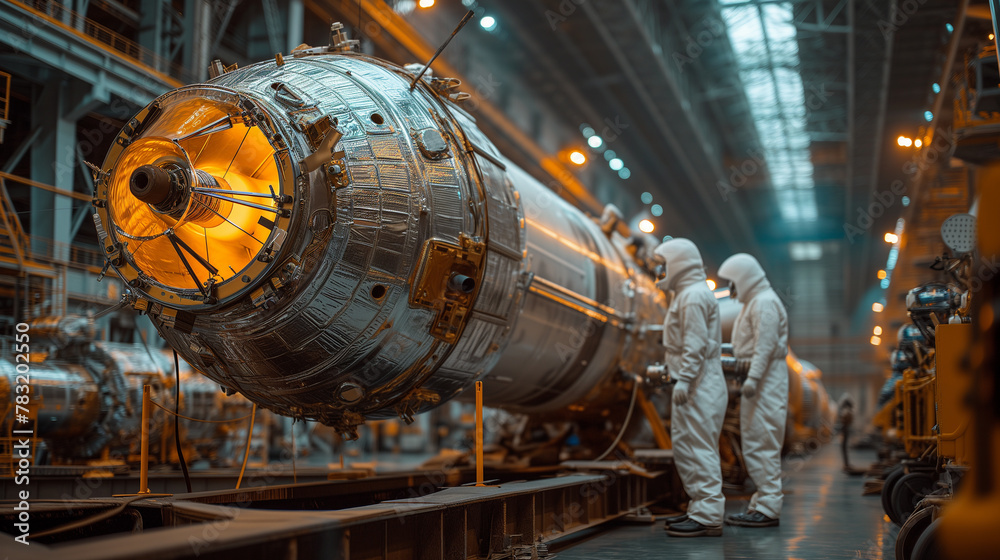 Engineers are building a space rocket. Aerospace Agency Spaceship ...