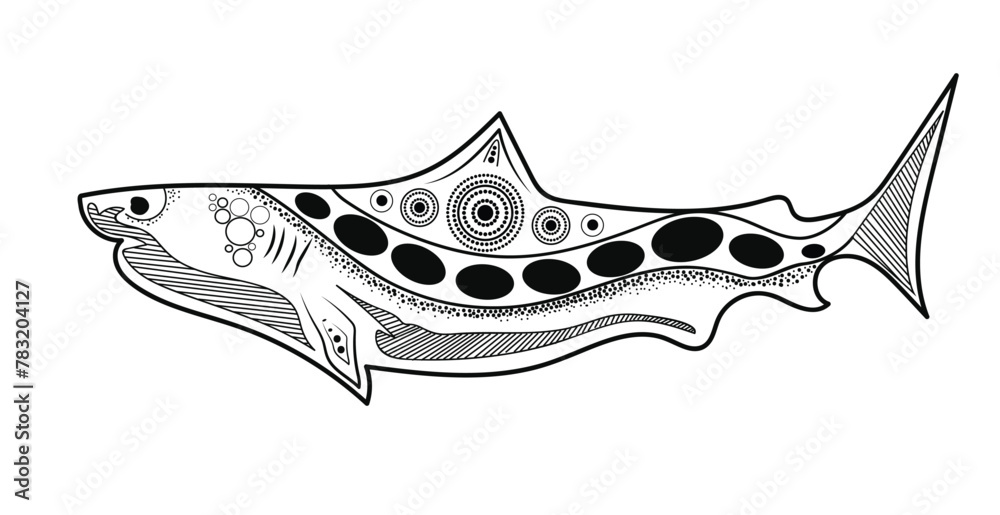 Aboriginal art inspired shark design in black and white Stock Vector ...