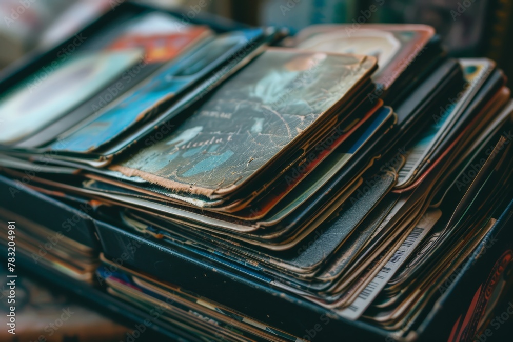 A bulging binder filled with collectible trading cards, a rare one ...