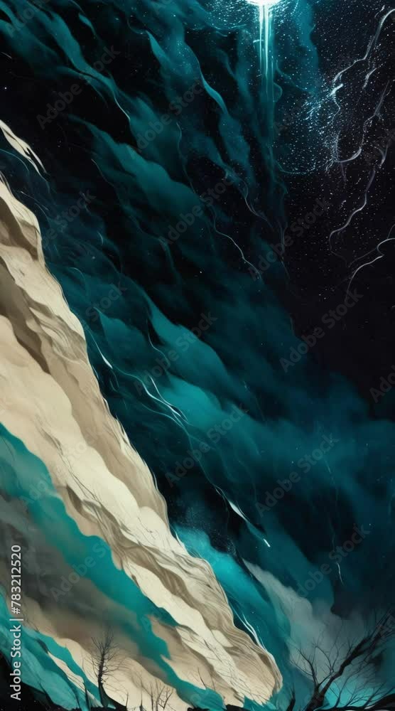 abstract cold mist flow, surreal night sky in a blue ocean like galaxy ...