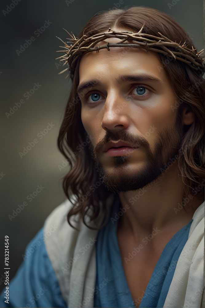 Jesus Sacred Style, Mercifully Looking Ahead with Kindly Blue Eyes ...