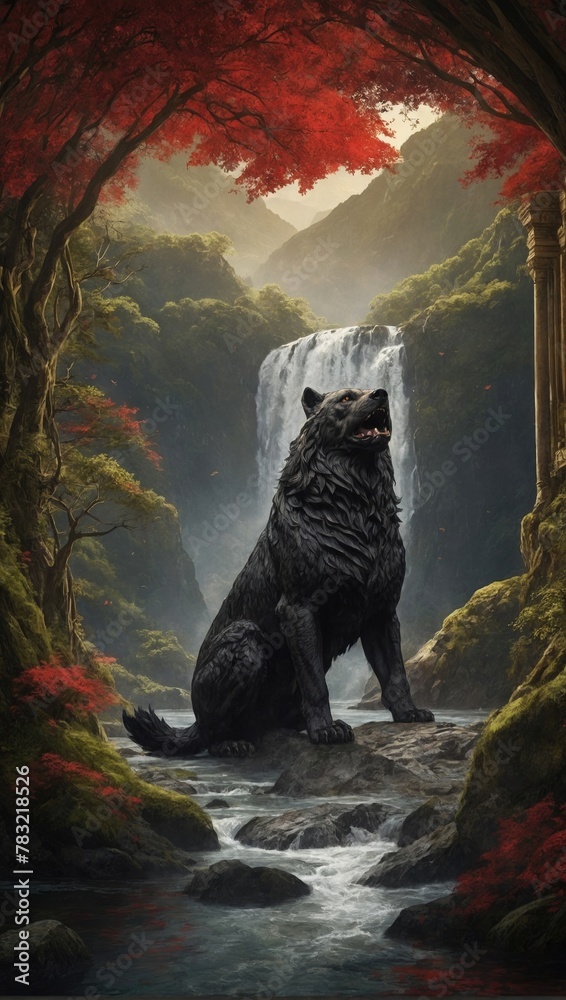 mega realistic high-contrast, cinematic still of fenrir the cerberus ...