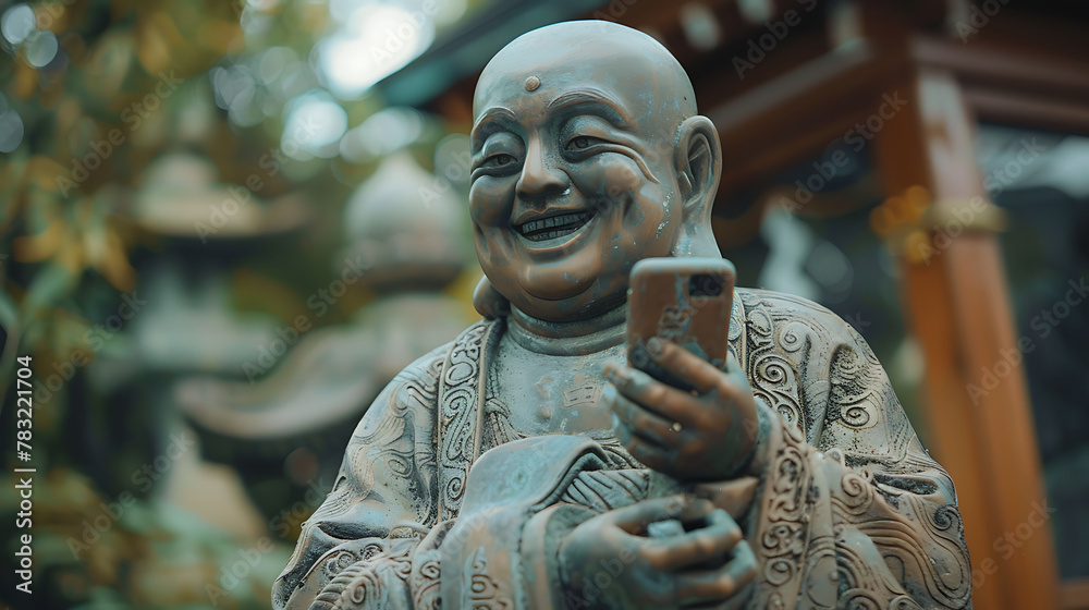 Sculpted Smiles: Statue with Smartphone [created with generative AI ...