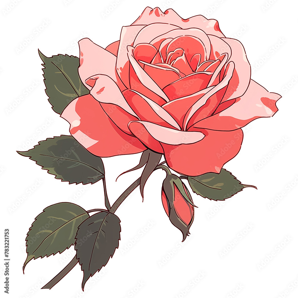 beautiful flower illust drawing pink rose on PNG image with transparent ...