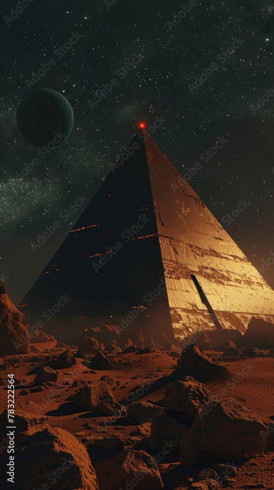 An otherworldly construction site on Mars, where aliens build a pyramid ...