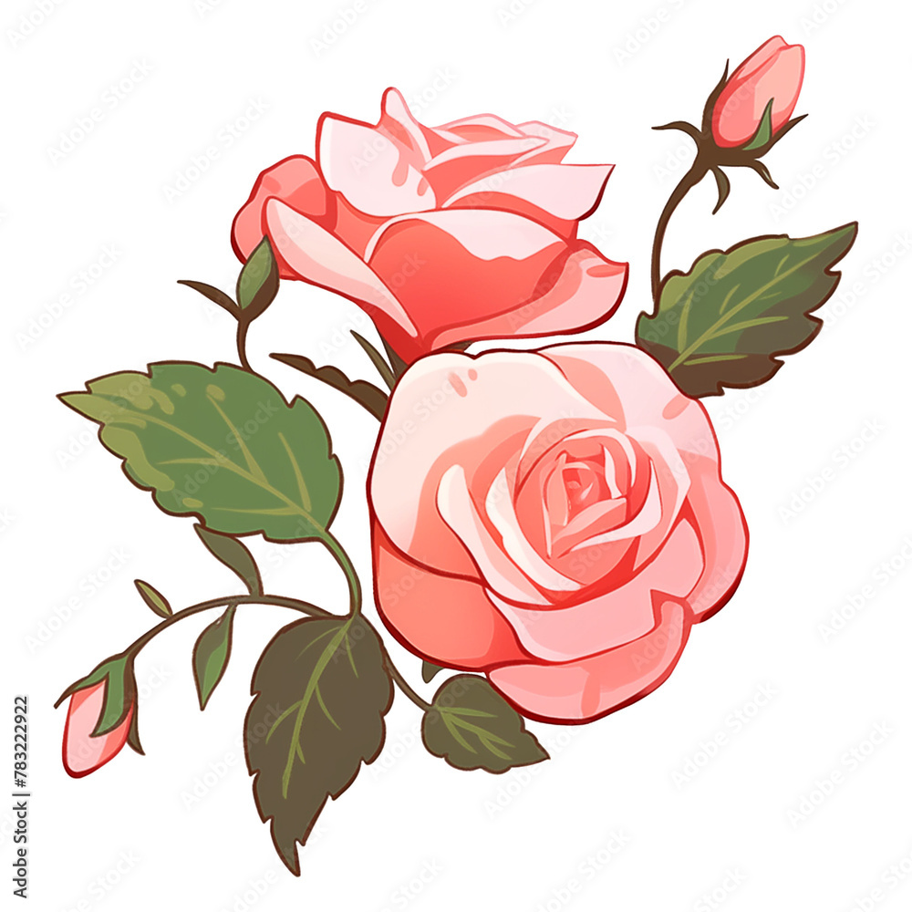 beautiful flower illust drawing pink rose on PNG image with transparent ...