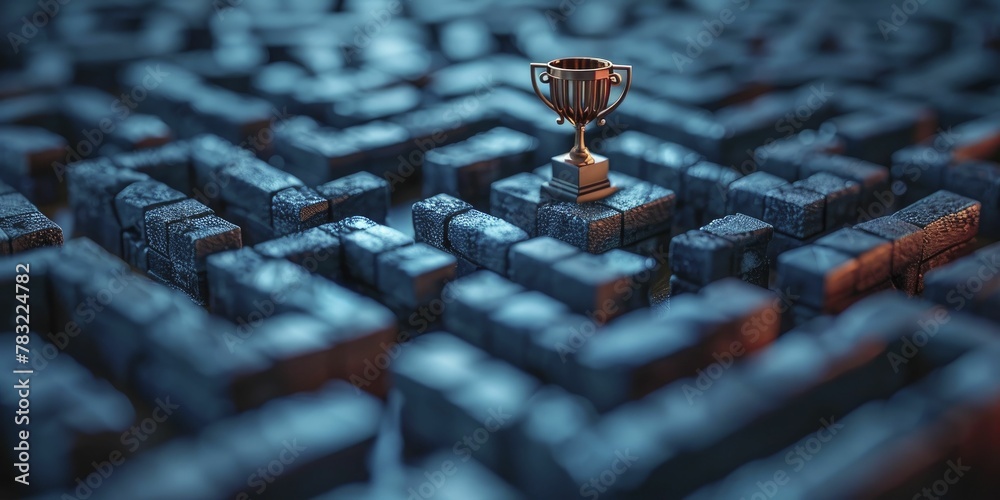 Sleek, stylized depiction of a trophy at the end of a maze ...