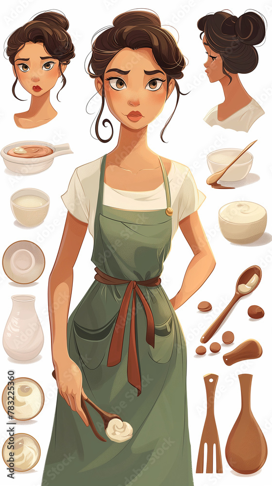 Character design progression showing facial expressions of a female ...