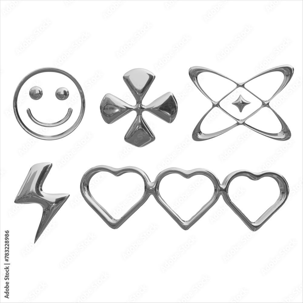 Y2K Chrome Metallic Elements Set of 6 Characters on transparent ...