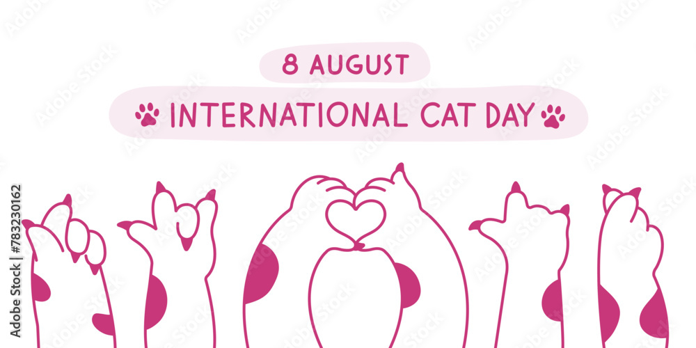 Cute cats and funny kitten doodle vector set. 8th of august Happy ...