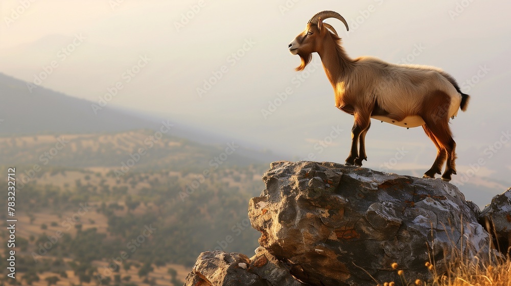 Mountain Majesty: Lone Goat Surveying the Horizon from a High Rock - A ...