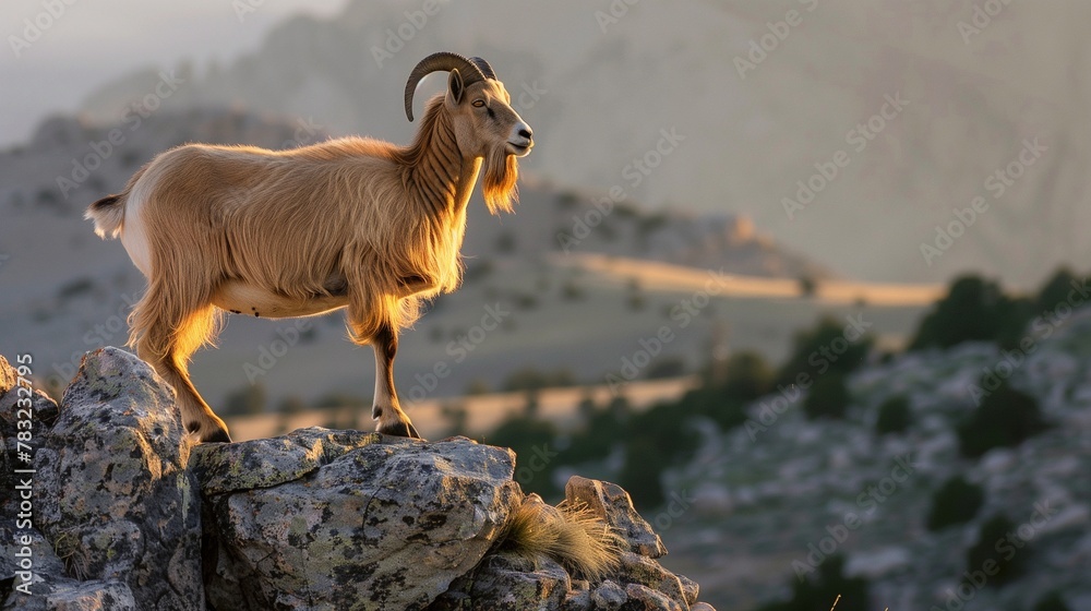 Mountain Majesty: Lone Goat Surveying the Horizon from a High Rock - A ...