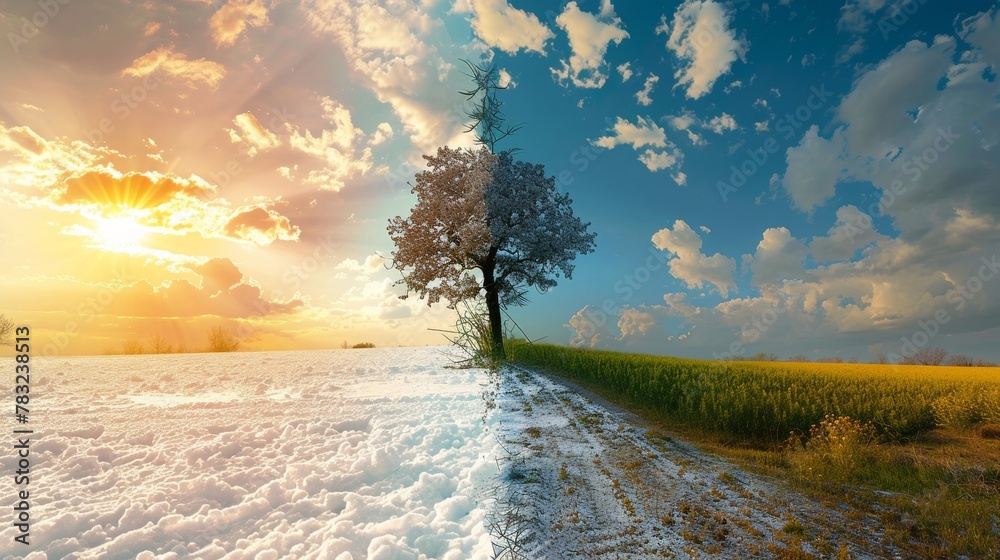 Banner showcasing contrast between summer and winter seasons in climate ...