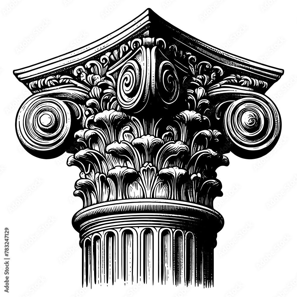 Ionic Roman Greek column capital intricate acanthus leaves and scroll ...