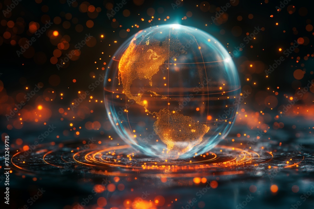 Fiery digital orb - the world's data pulse emanating from a global ...