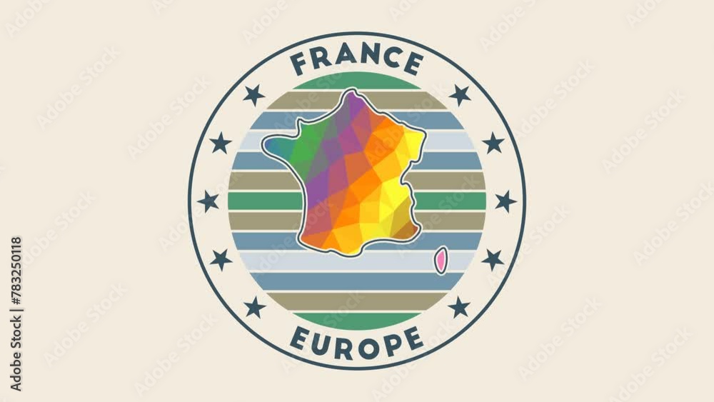 France intro video. Badge with the circular name and map of the country ...