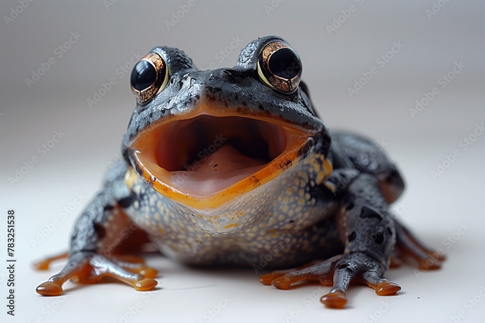 Big marble color toad sitting on the floor with open mouth and funny ...