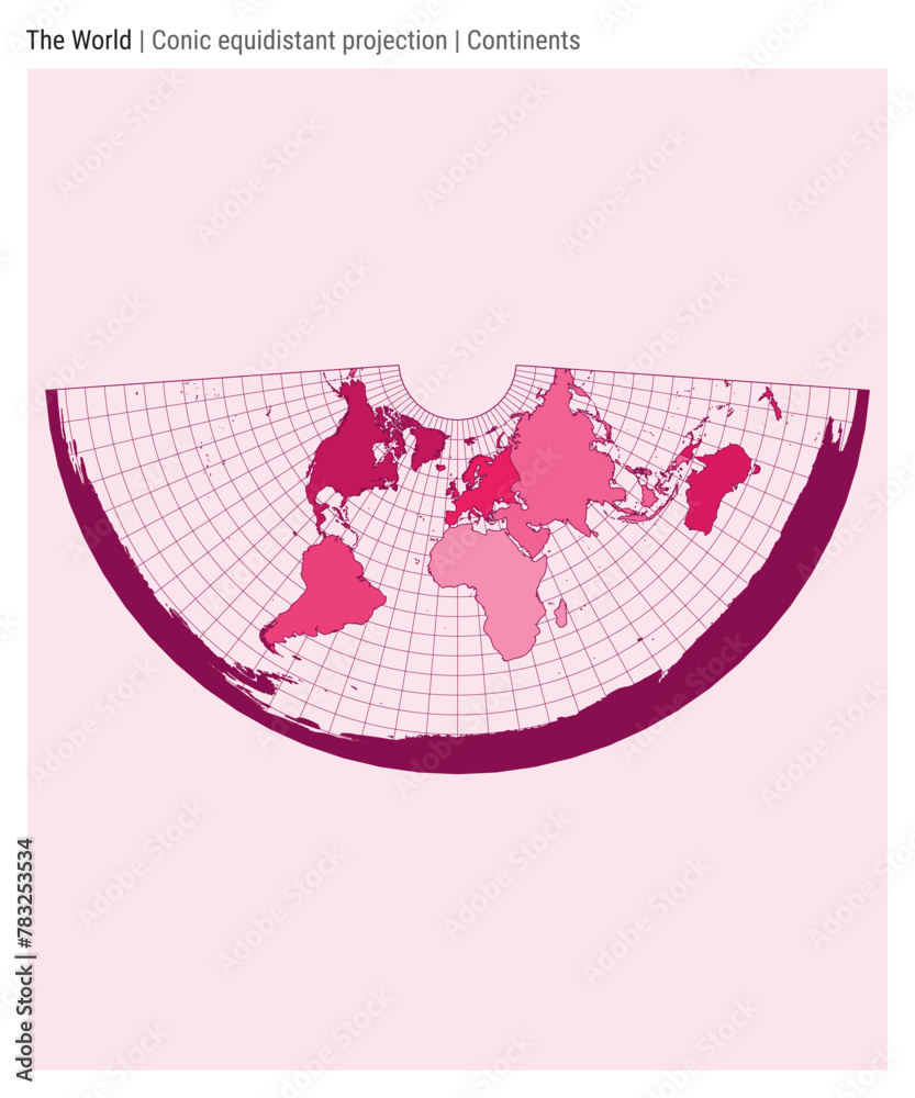 World Map. Conic equidistant projection. Continents style. High Detail ... World Map. Conic equidistant projection. Continents style. High Detail ...