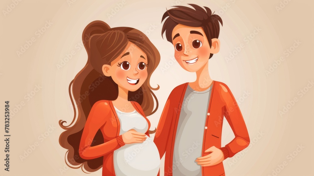 Happy Pregnant Woman Caressing her Belly vector Cartoon illustration ...