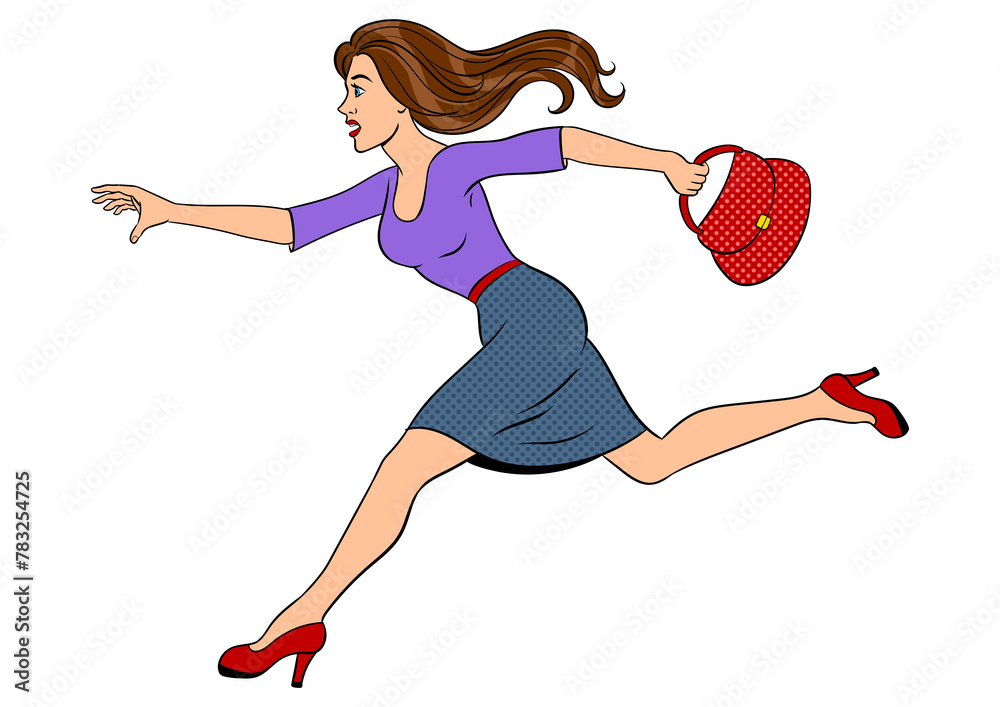 Woman run pop art retro PNG illustration. Isolated image on white ...