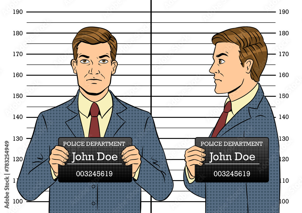 Arrested man photo in police station pop art retro PNG illustration ...