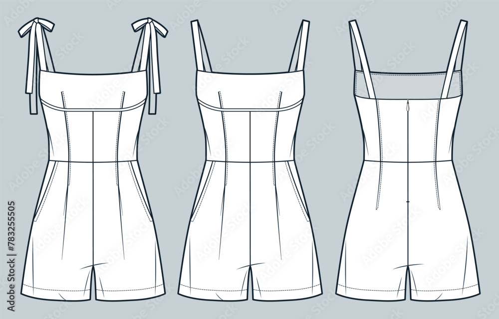 Jumpsuit technical fashion Illustration. Short Jumpsuit fashion flat ...