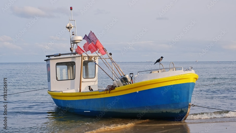 Undecked Handliner Fishing Vessel with Net Flags and Rusty Hooks Purse ...