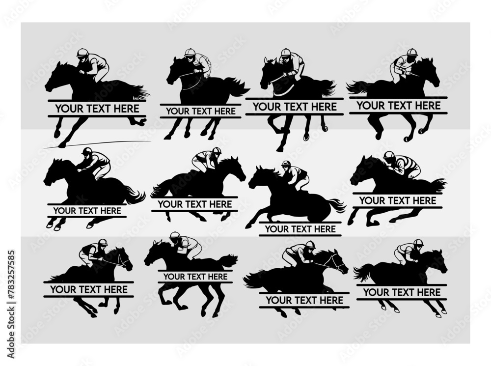 Running Horse Split Monogram Svg | Bundle | Running Horse Silhouette ...