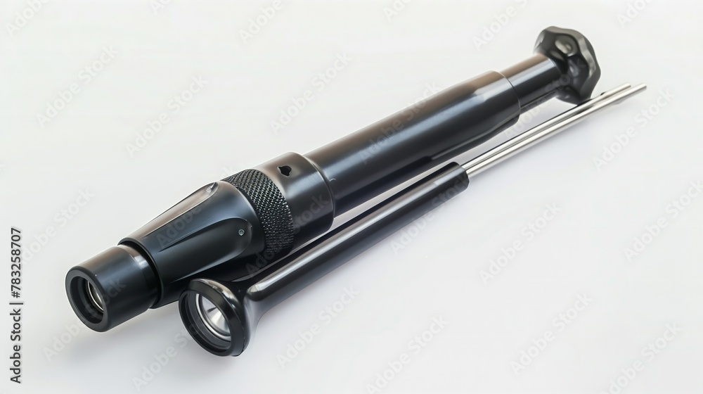 Otoscope, ear examination tool, medical device, isolate white backdrop ...