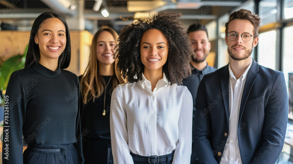 Diverse group of smiling professionals standing together in office ... Diverse group of smiling professionals standing together in office ...