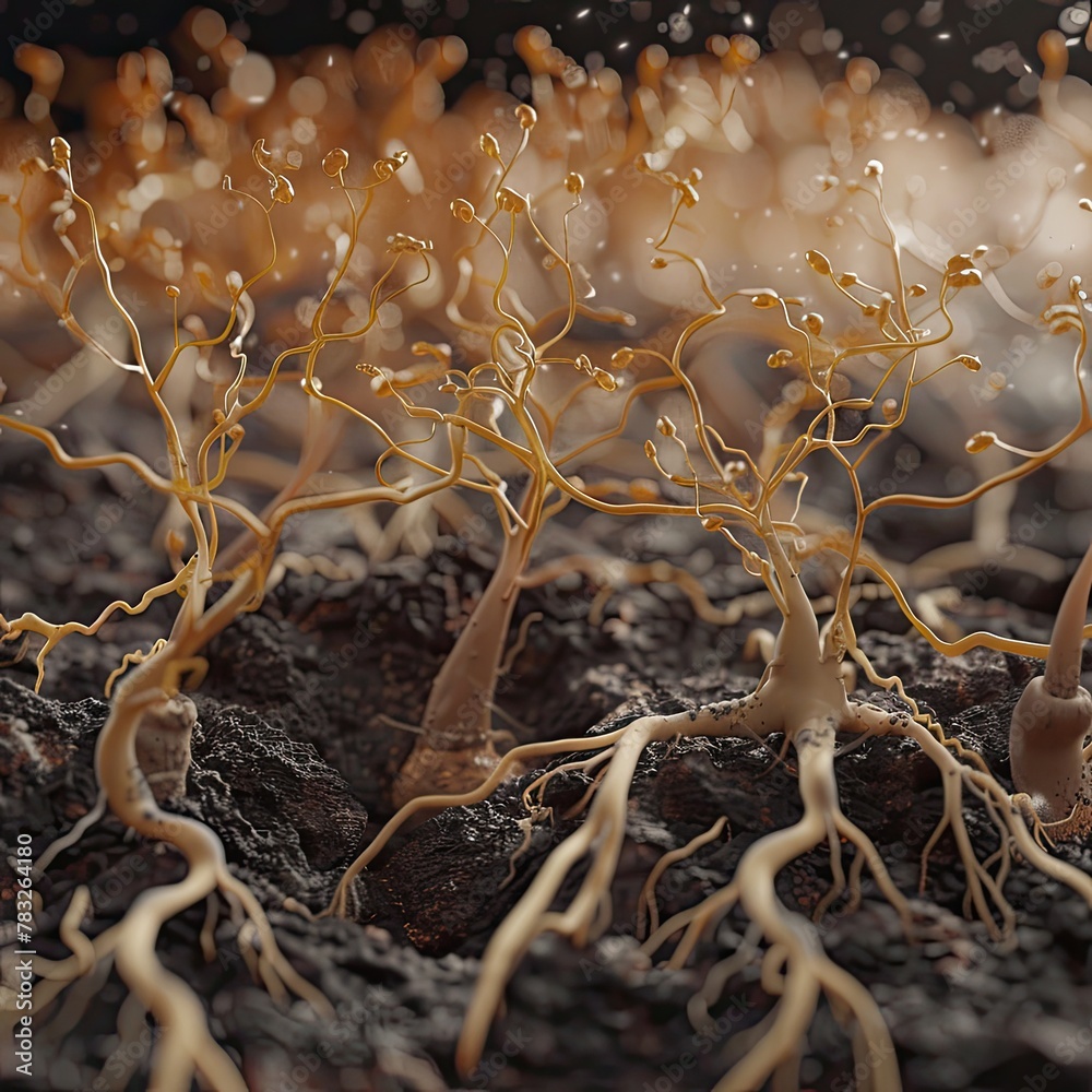 An animated 3D visualization of a fungal mycelium network spreading ...