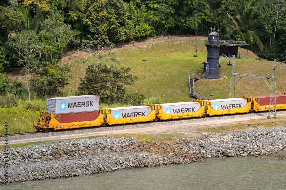 Panama Canal , Panama - 22 January 2024: Freight train of wagons ...