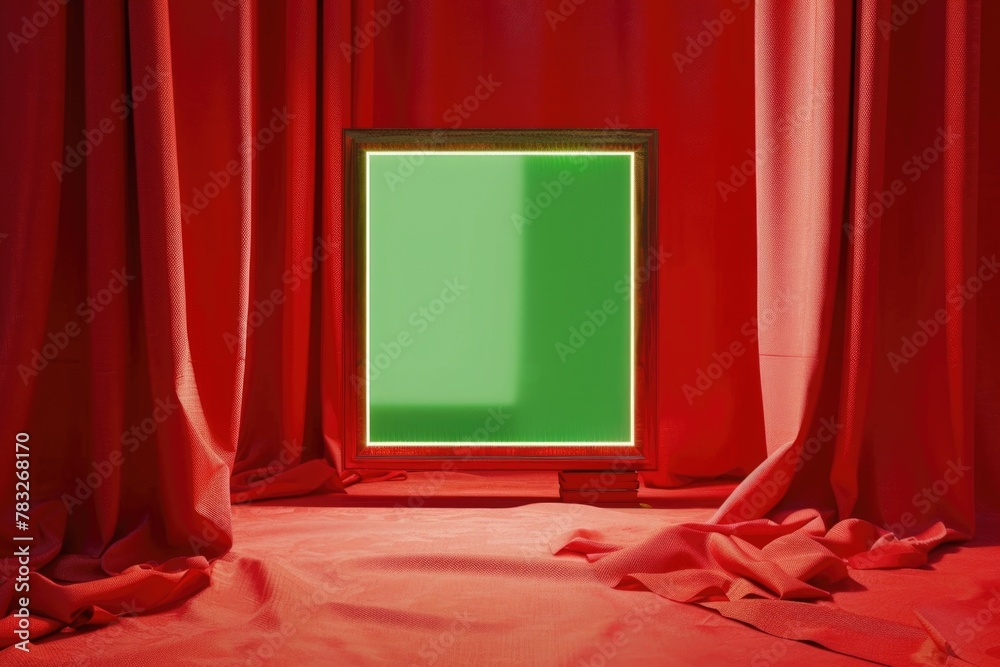 Red room with a green screen, suitable for chroma keying. Perfect for ...