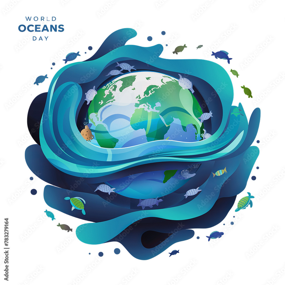 June 8, World oceans day, isolated on transparent background ...