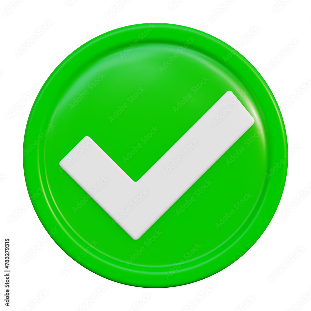 3D icon. A tick mark in a round green frame. Allowed in access. 3D ...