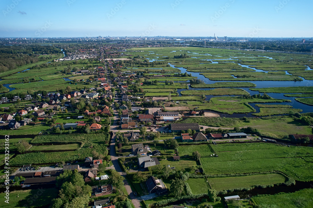 Waterland, Netherlands - aerial view of reclaimed polder farm land ...
